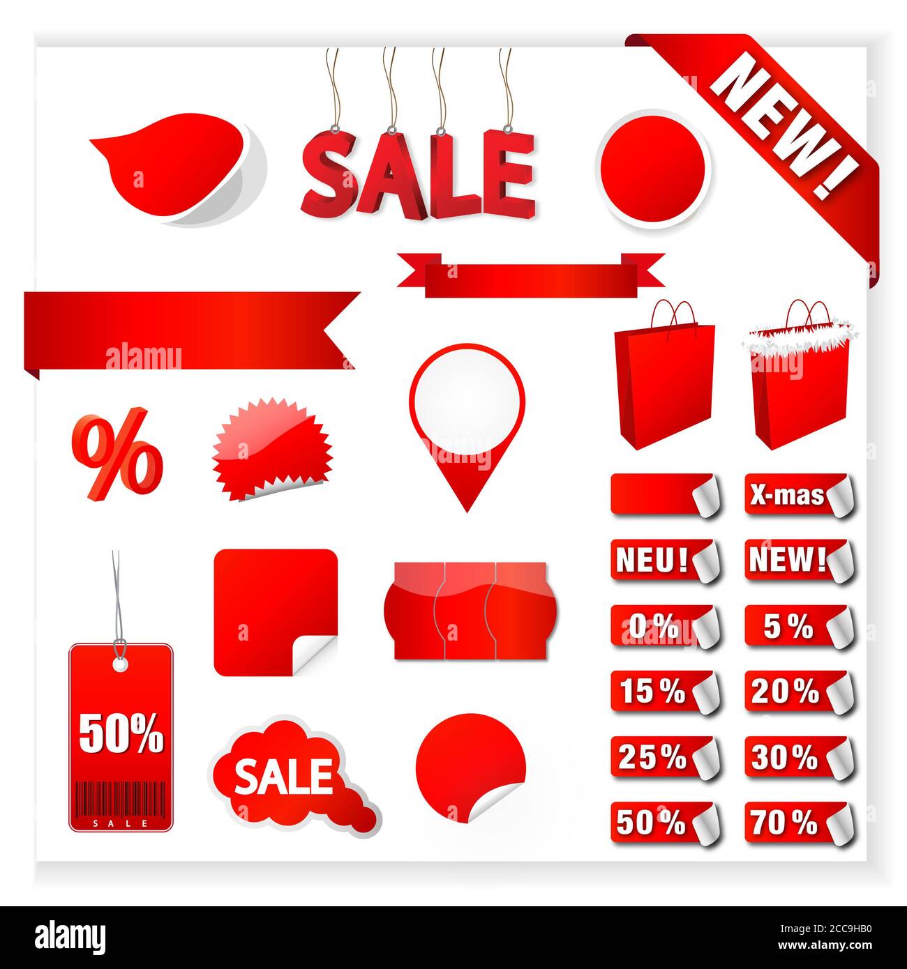 Illustration of different red sale symbols isolated on a white ...