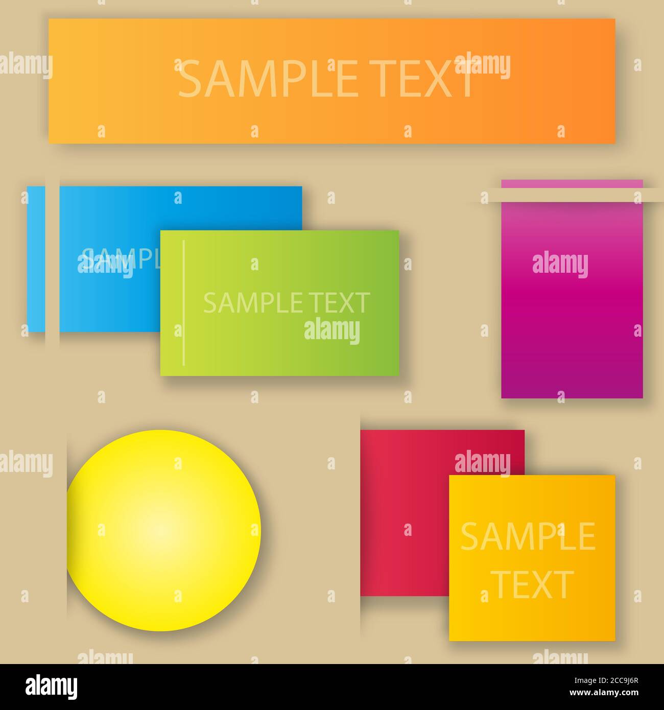 Illustration of colorful SAMPLE TEXT signs on a beige background Stock ...