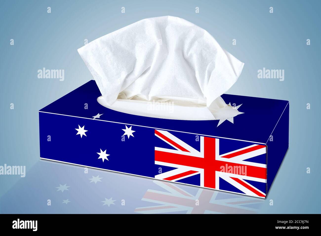 Blank tissue from Cosmetic Tissues Box illustrated with Australian flag ...