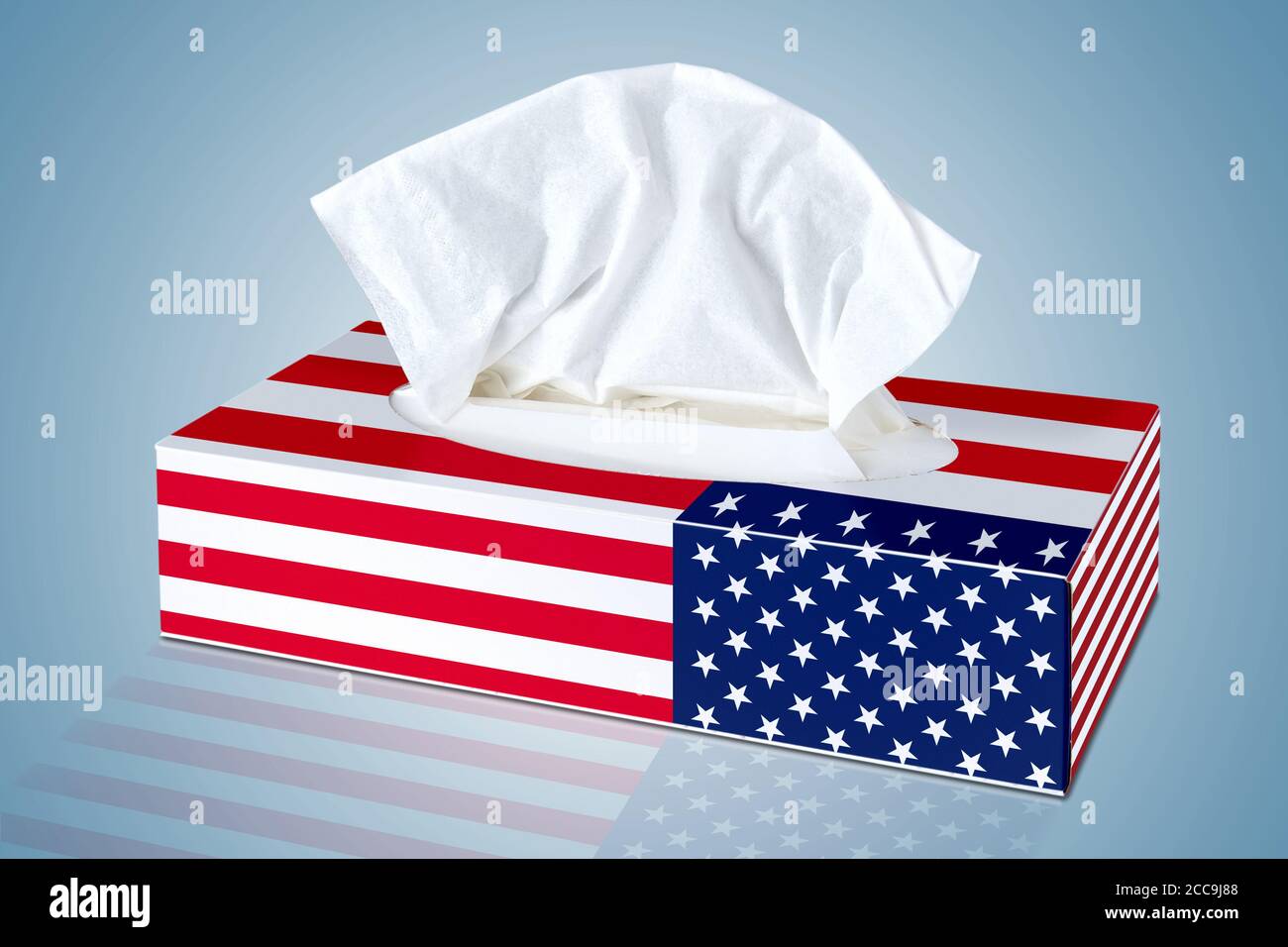 Blank tissue from Cosmetic Tissues Box illustrated with American flag ...