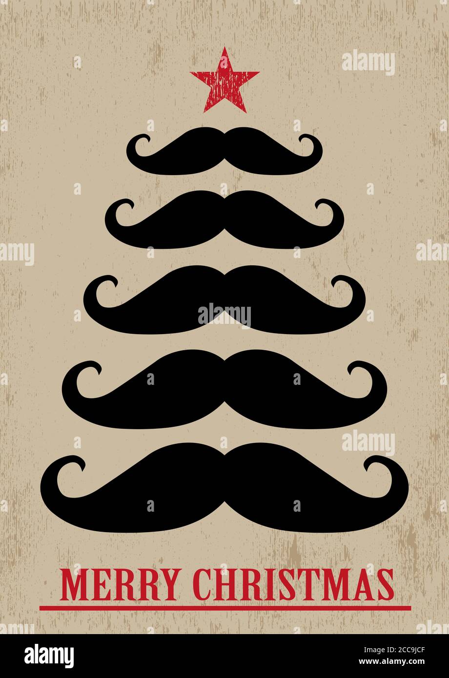 Illustration of mustaches formed as tree with the words "Merry ...