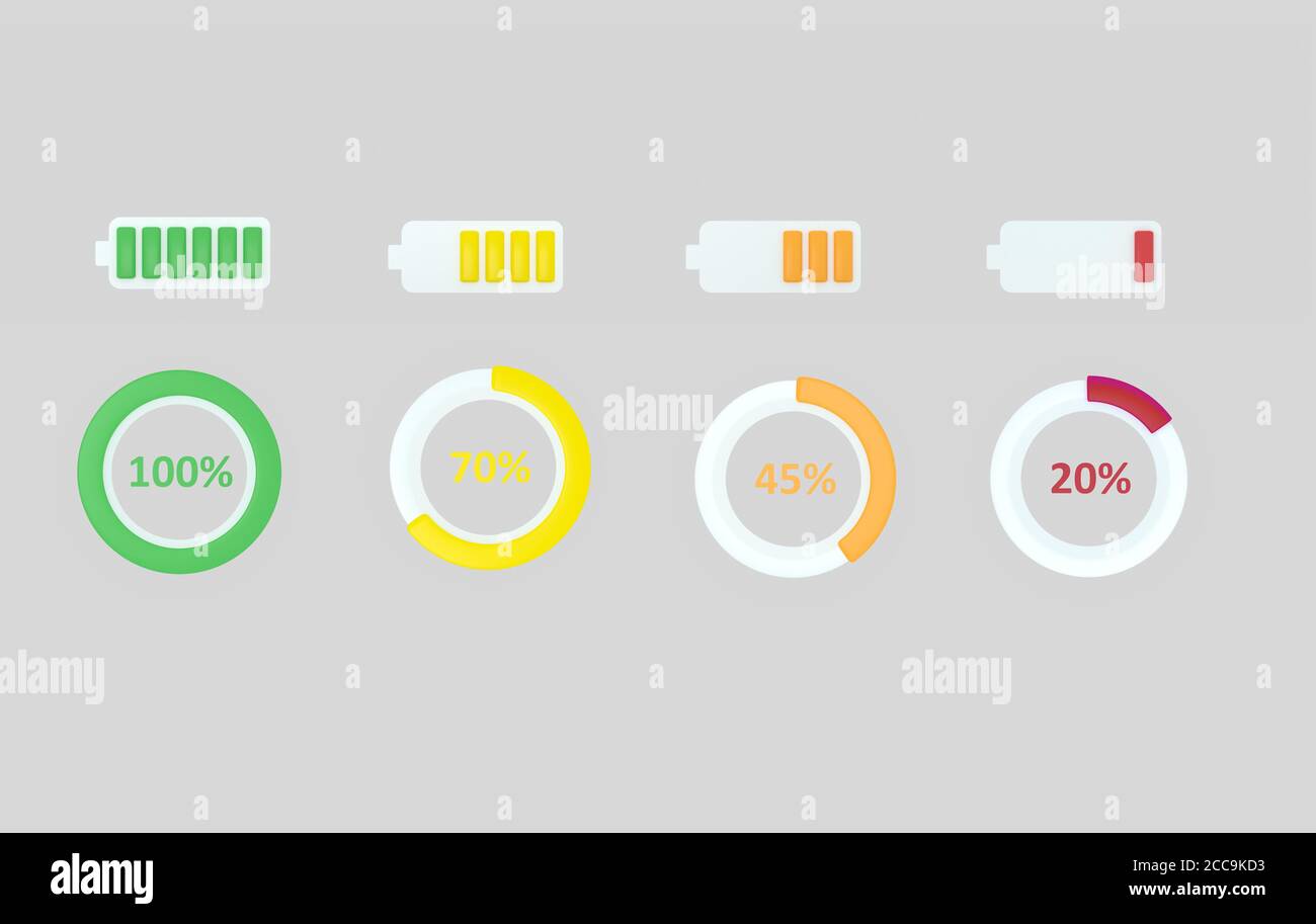 Battery Charging icons. Wheel percent icon. Isolated. 3d illustration ...