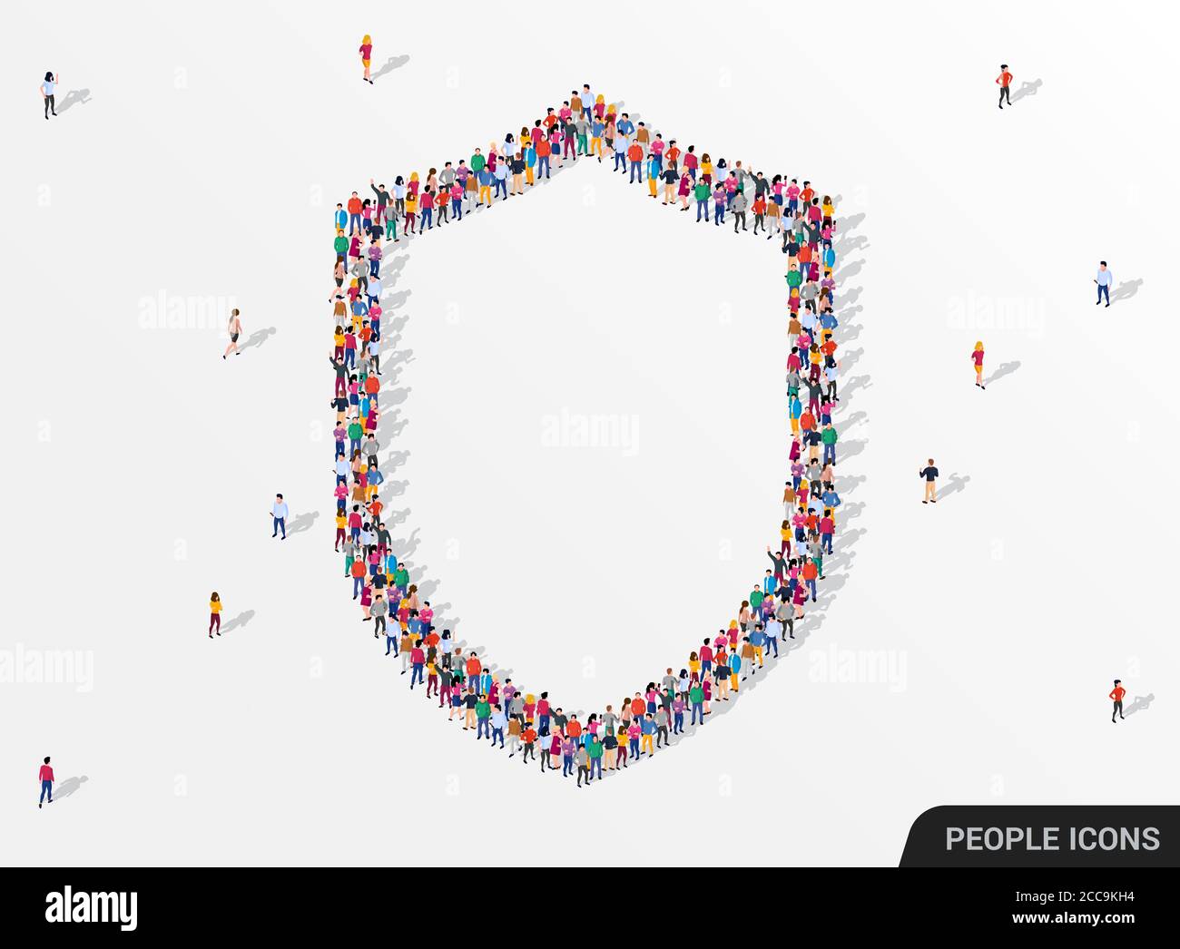 Large group of People in form of shield. Protection and safety concept ...