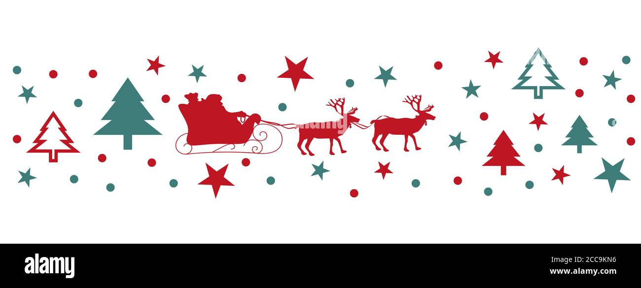 Illustration of Santa with elk surrounded by Christmas trees and star ...