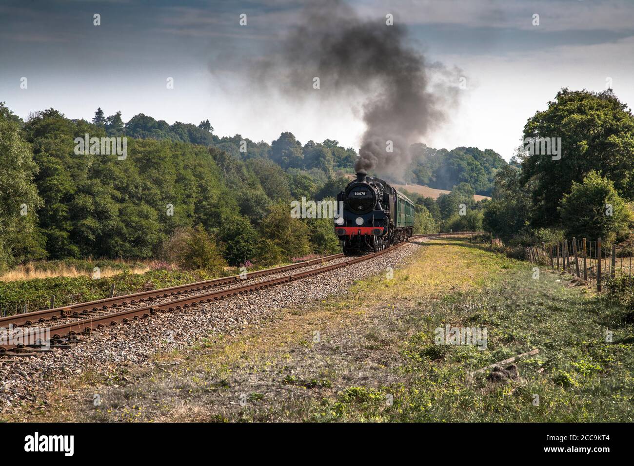 Class 4MT Standard Tank 80078 heads a train on the Spa Valley Railway ...