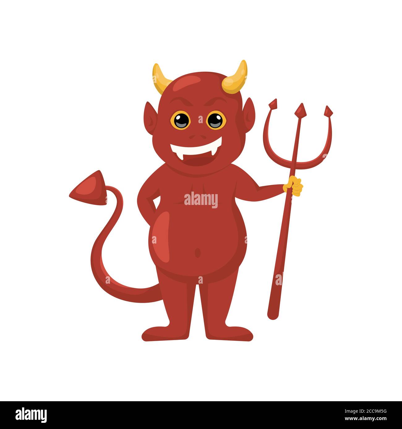 Cartoon cute red devil hell demon with pitchfork. vector illustration ...
