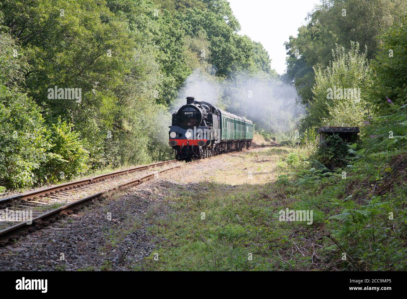 Class 4MT Standard Tank 80078 heads a train on the Spa Valley Railway ...