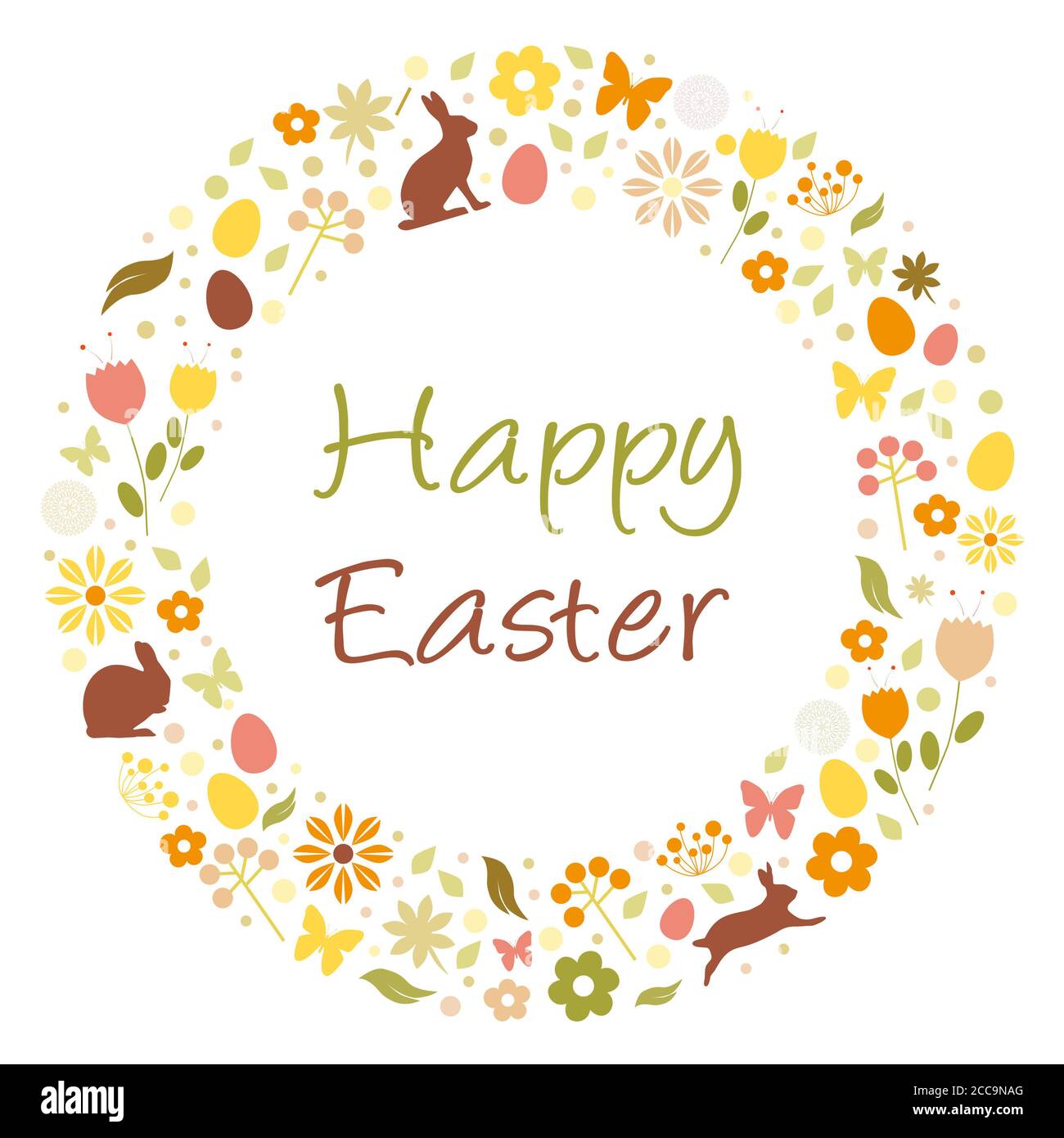 Illustration of floral wreath with Happy Easter text on white ...
