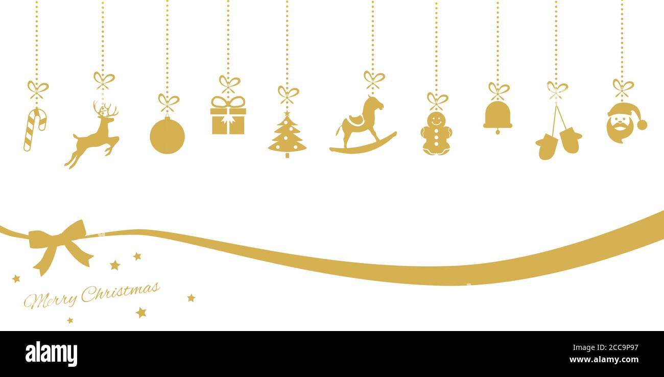 Illustration of Christmas ornaments hanging with a "Merry Christmas ...