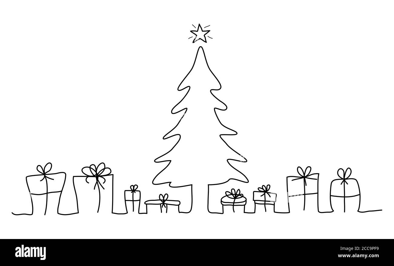 Christmas background gifts tree Black and White Stock Photos & Images ...