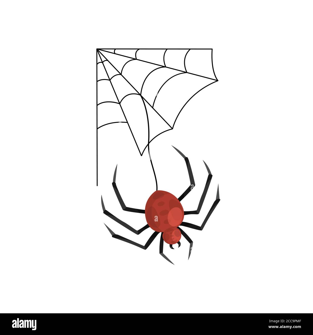 Cartoon cobweb and spooky red spider . Vector illustration for ...