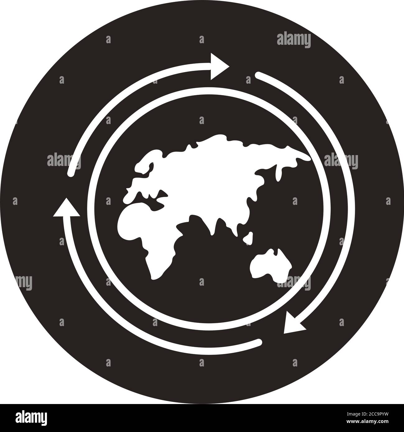 world planet earth with old continents and arrows block style icon ...