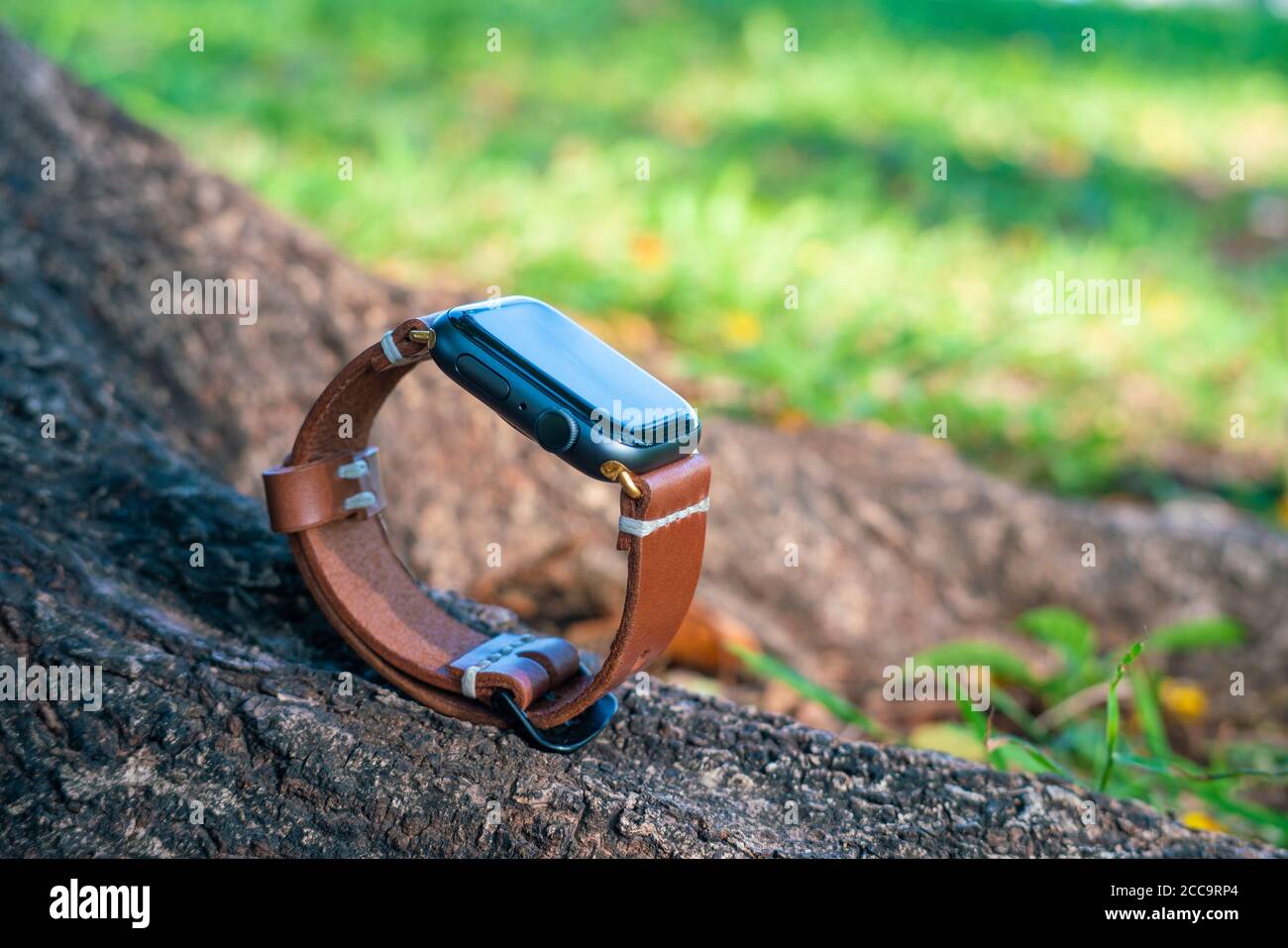 Leather smart watch band craftsmanship working object in nature ...