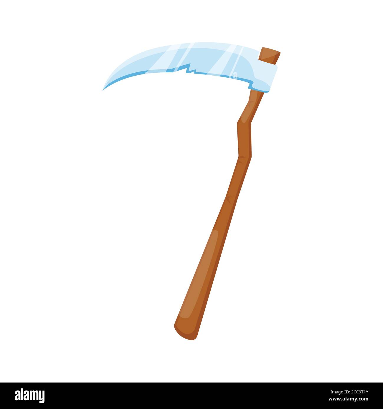 Cartoon cute metal scythe with wooden handle. Vector illustration for ...