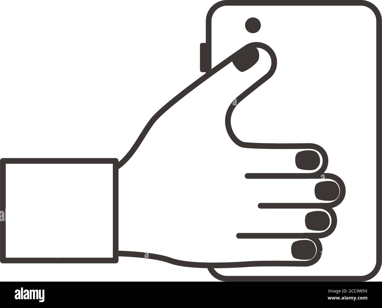 hand lifting smartphone vertically line style icon vector illustration ...