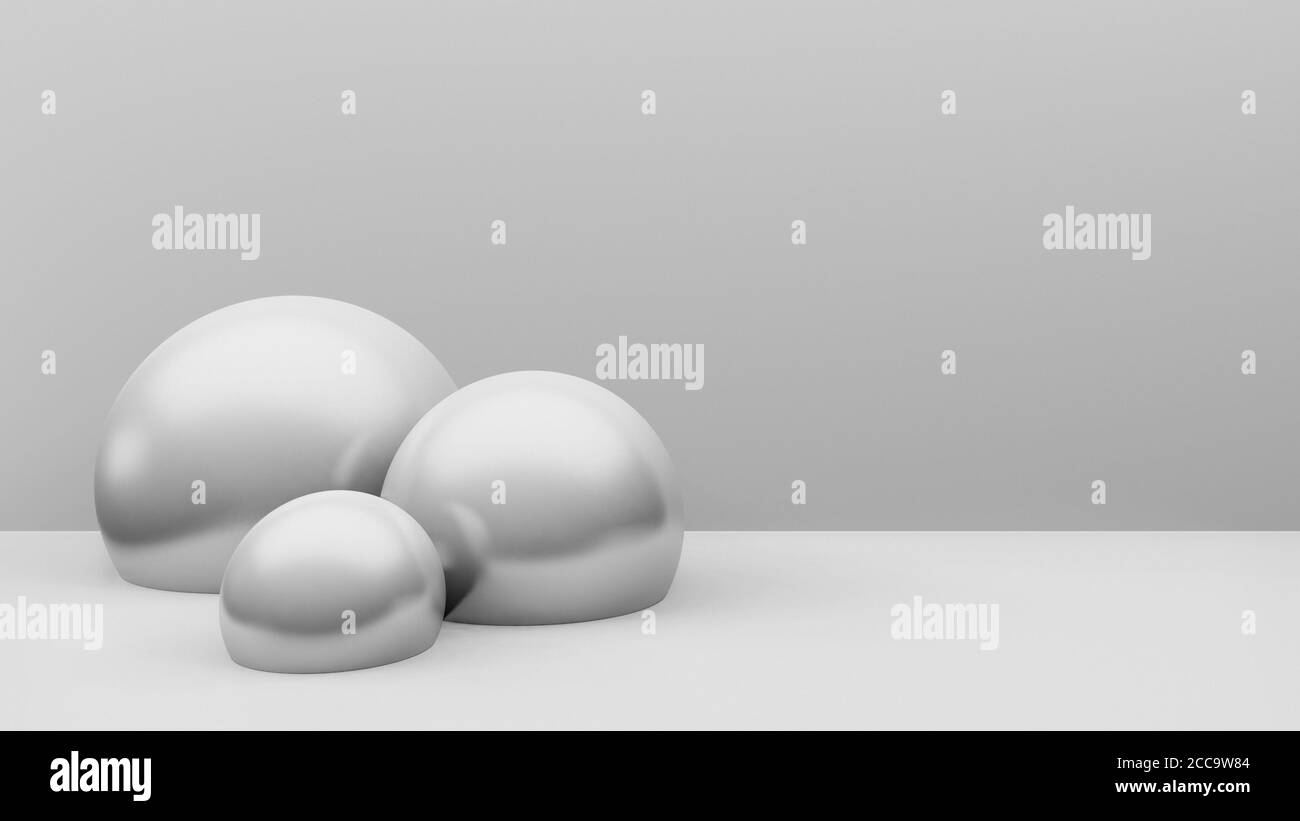 Minimal 3d rendering, cgi illustration, white balls, spheres or globes ...