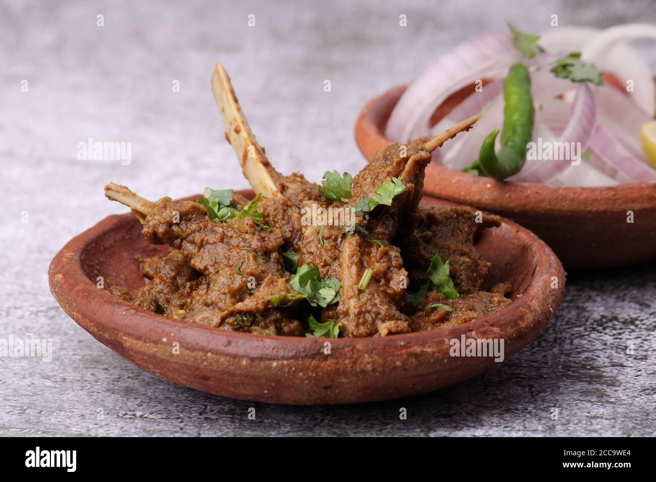 Bhuna Gosht Mutton masala OR Indian Lamb Curry Served with onion in a ...