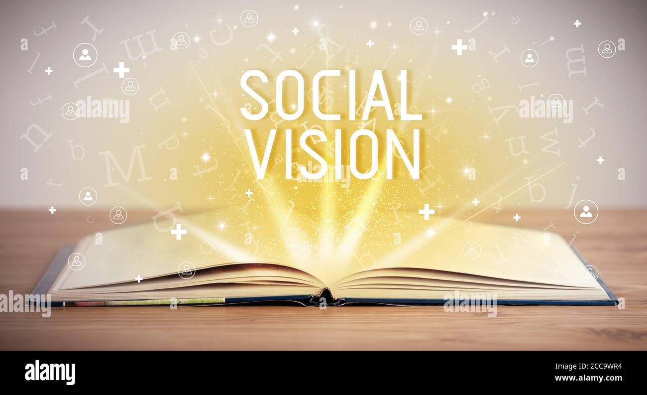 Open book with SOCIAL VISION inscription, social media concept Stock ...
