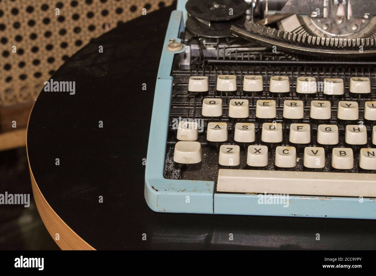 Old blue typewriter retro objects concept image Stock Photo - Alamy