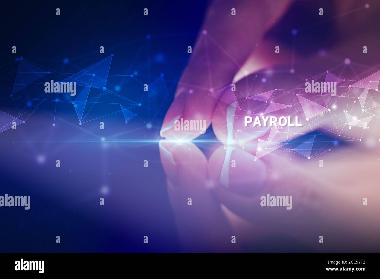 Finger touching tablet with PAYROLL inscription, business concept Stock ...