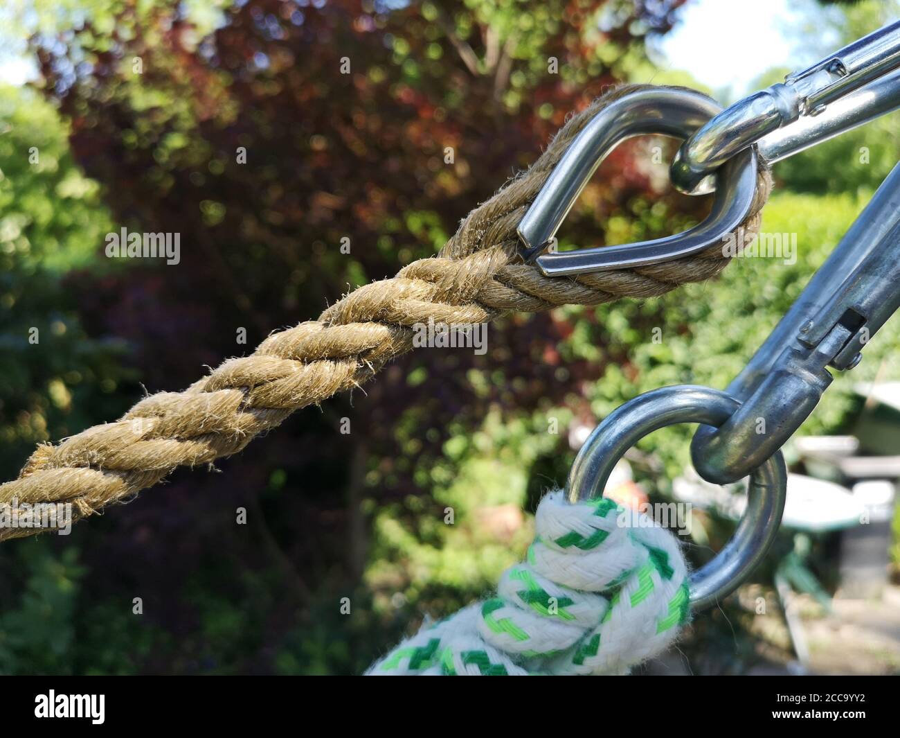 Closeup view of a traditional rope with the splice and thimble modern ...