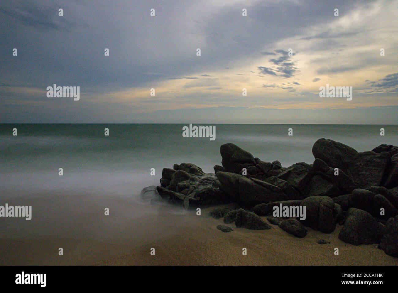 Desert and beach of San Nicolas, Sonora, during the night and early ...