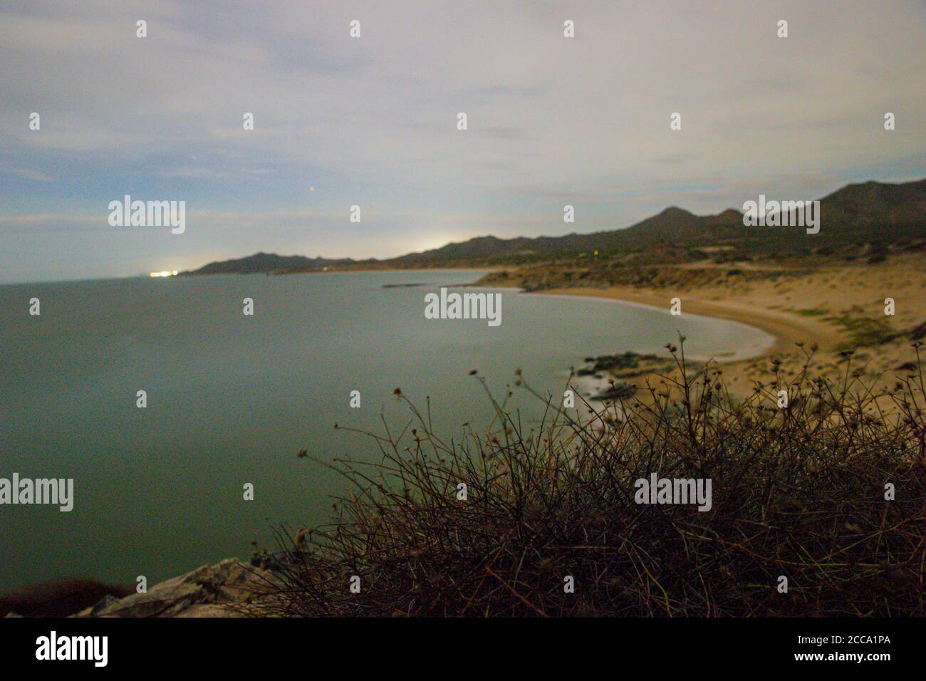 Desert and beach of San Nicolas, Sonora, during the night and early ...