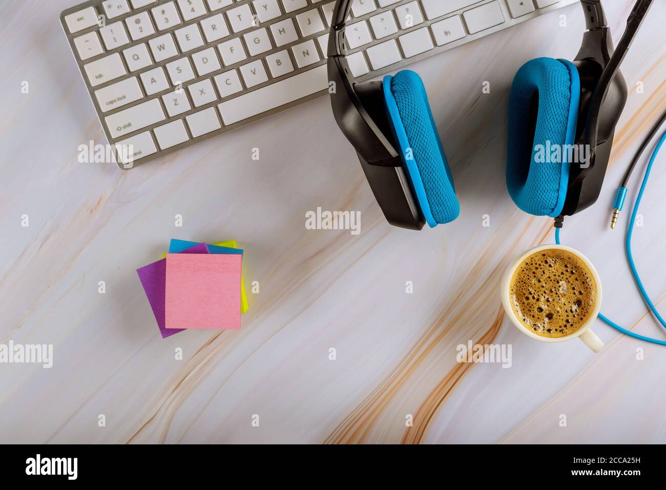 Customer support customer service help, office desk with headset call ...