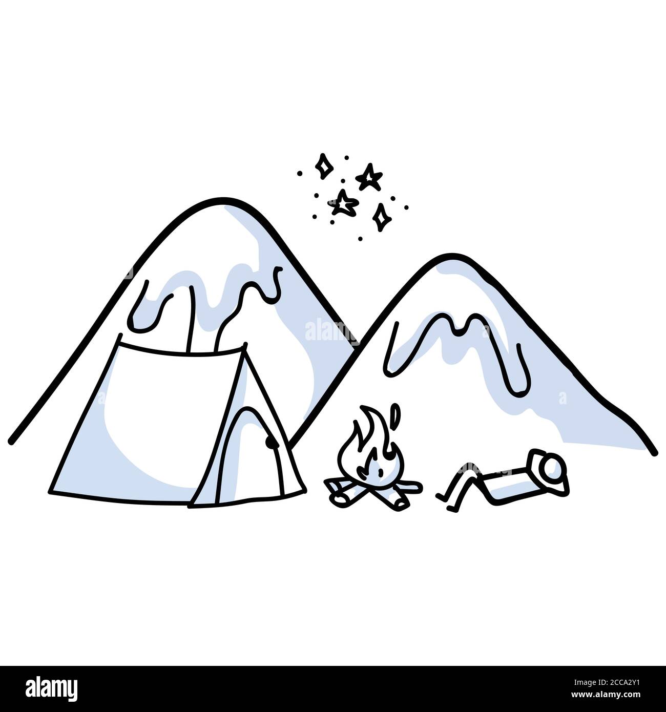 Hand drawn stickman camping and stargazing with tent concept. Simple ...