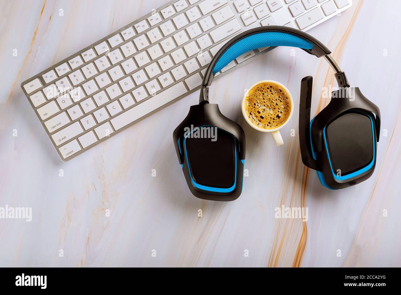 Office desk with headset call centre response answer customer support ...