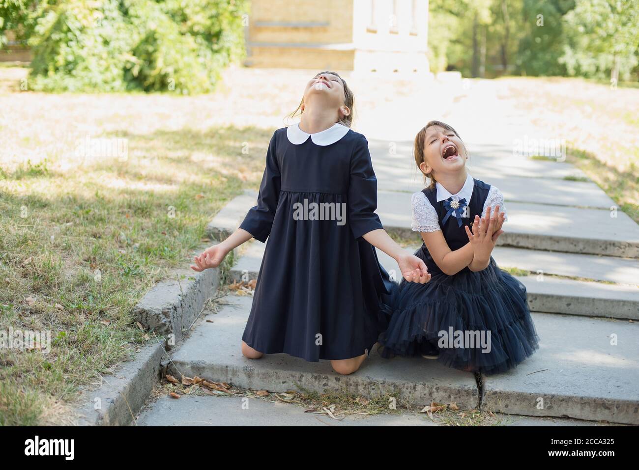 sad children don't want to go to school. concept new academic year ...