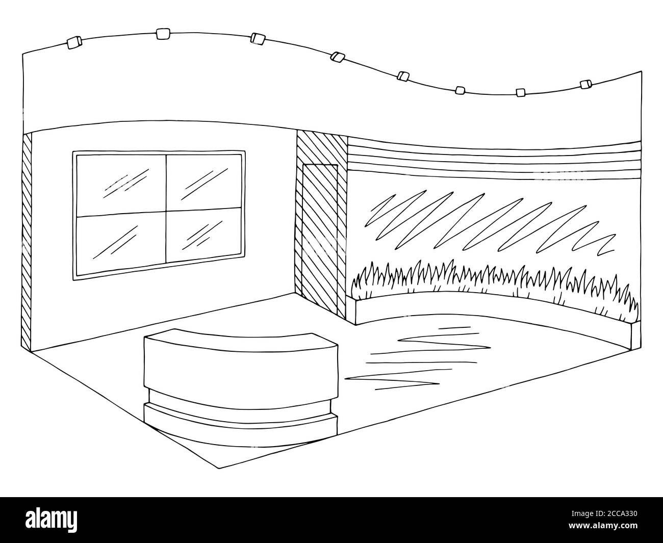 Exhibition stand graphic interior black white sketch illustration ...