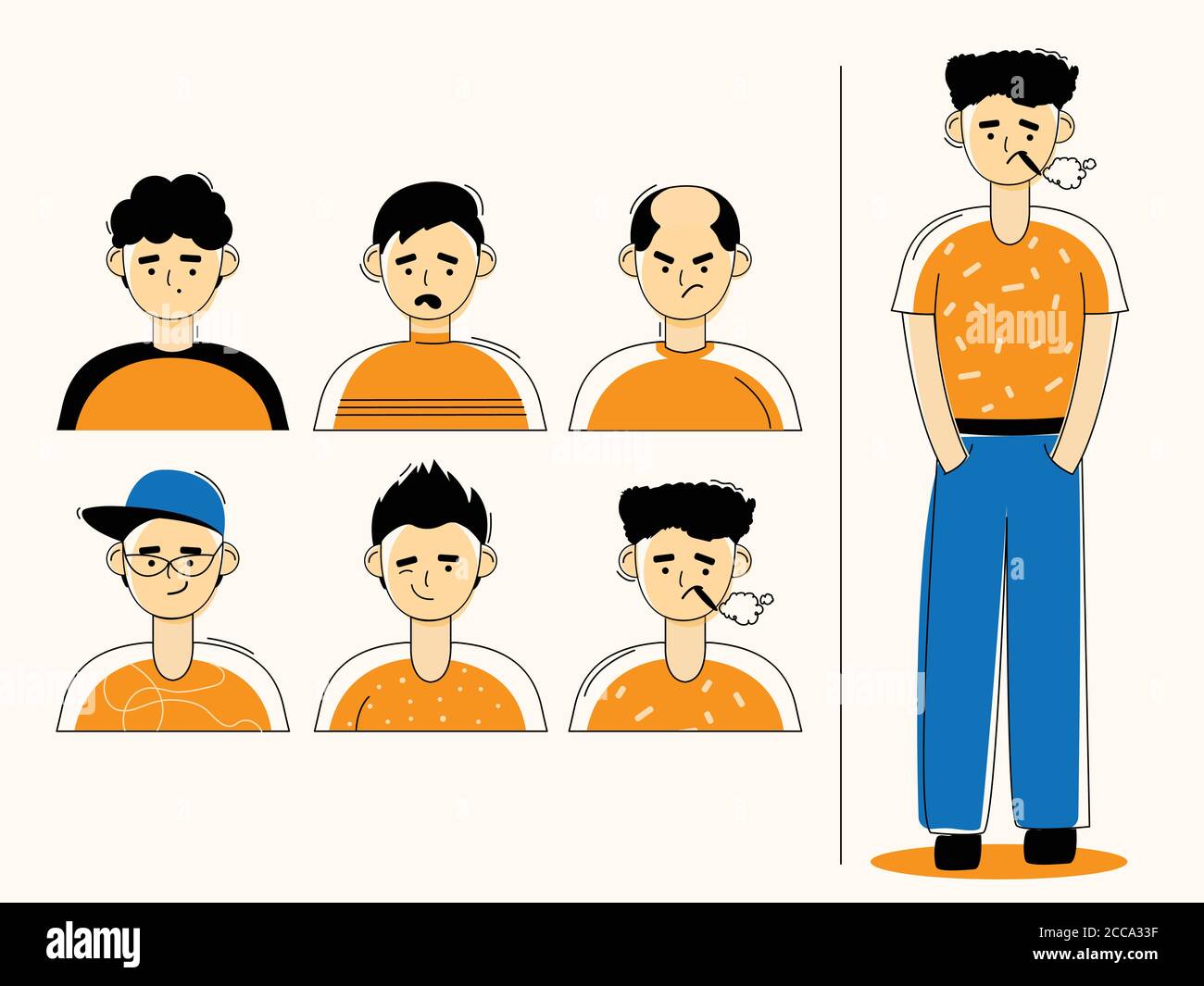 Men Character with Different Face Style and Pattern illustration Stock ...