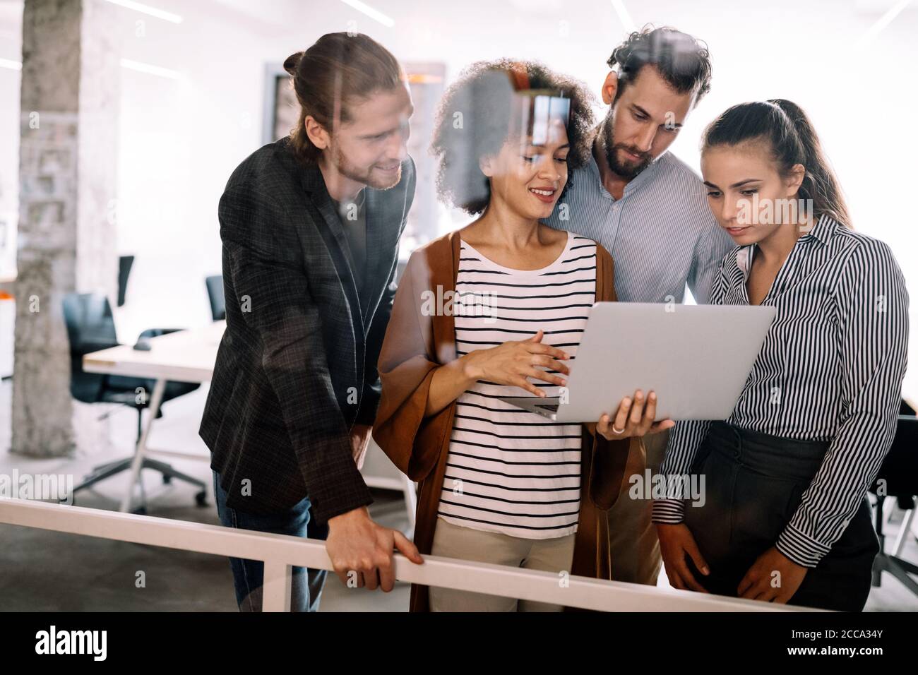 Creative managers crew working with new startup project in office. Team ...