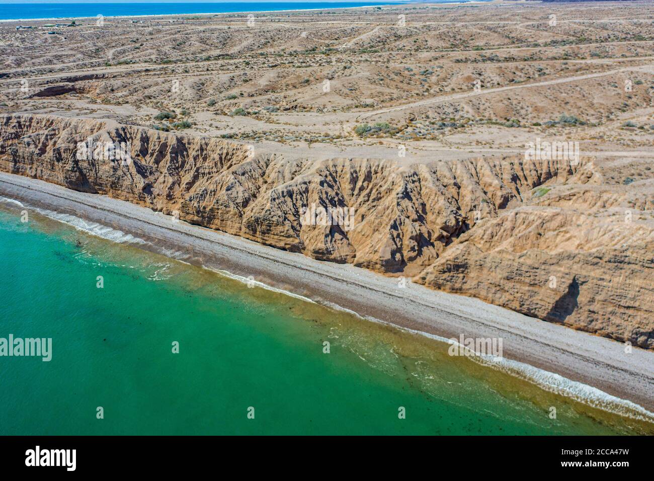 Aerial view of Puerto Lobos beach, Caborca, Mexico, this bay is a town ...