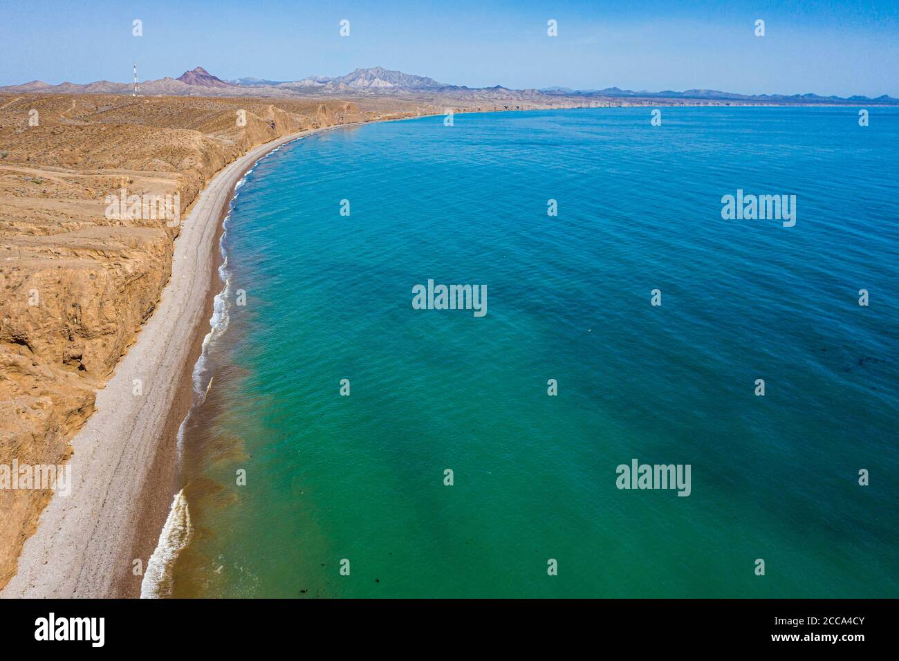 Aerial view of Puerto Lobos beach, Caborca, Mexico, this bay is a town ...