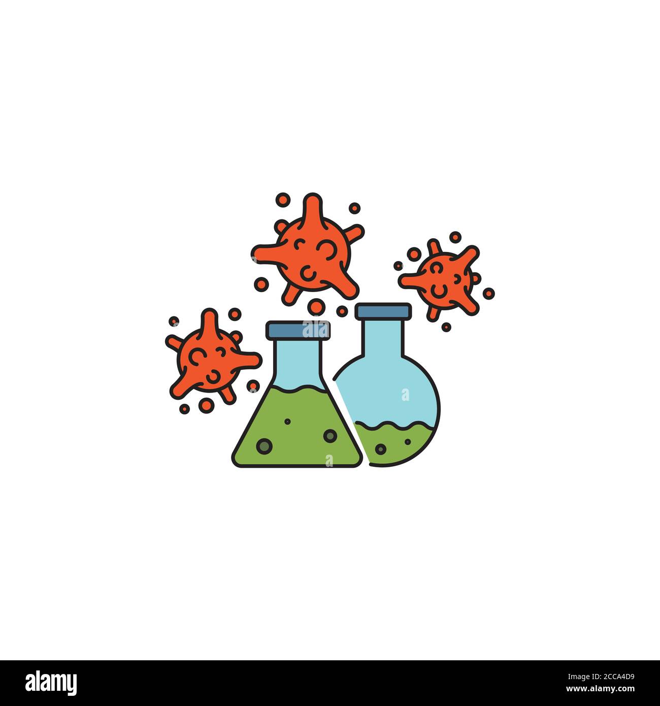 Virus, bacteria and flask, bulb color line, linear icon, symbol, sign ...