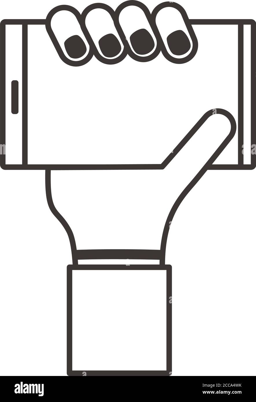 hand lifting smartphone horizontally line style icon vector ...