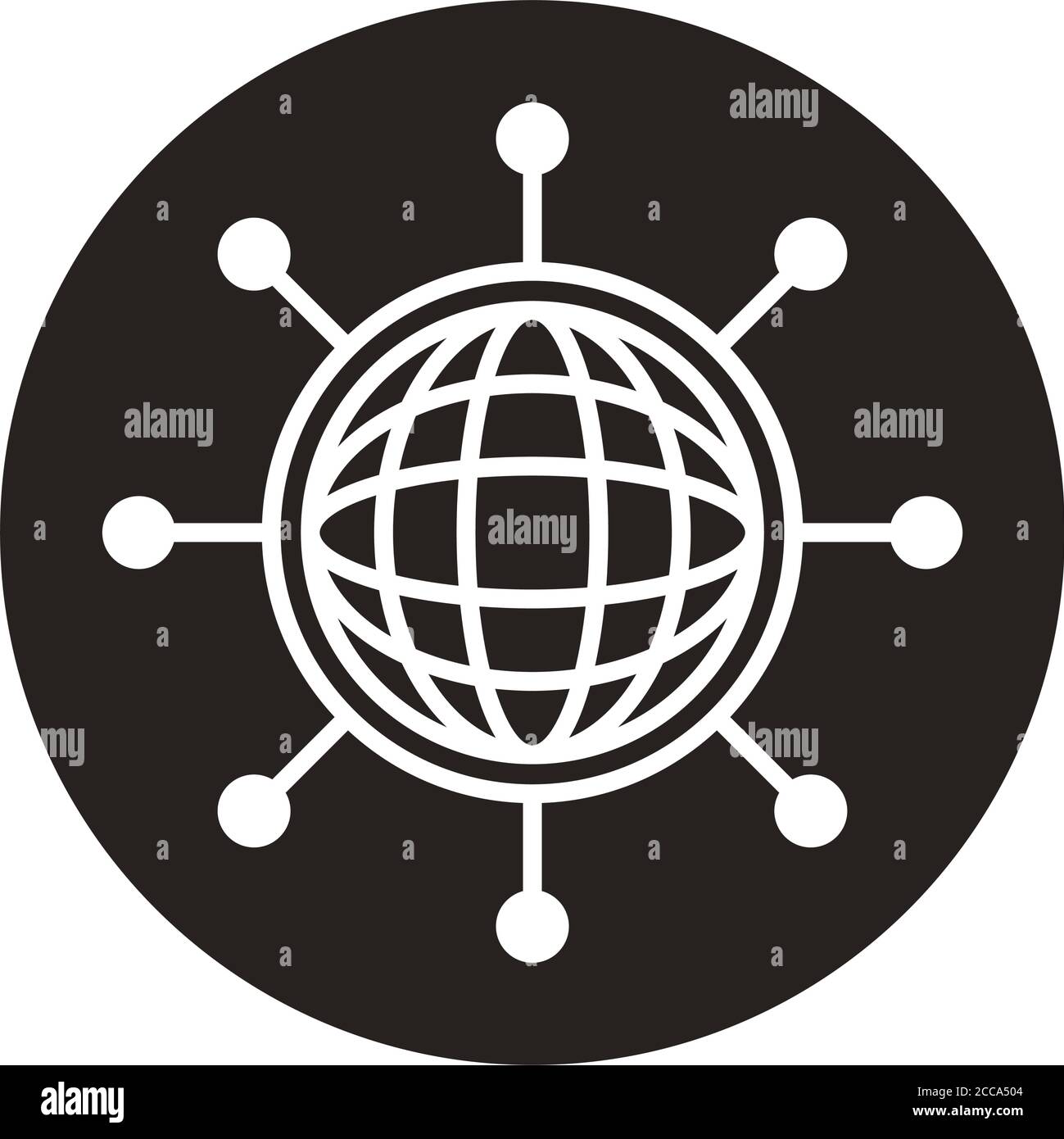 sphere world planet with points network around block style icon vector ...