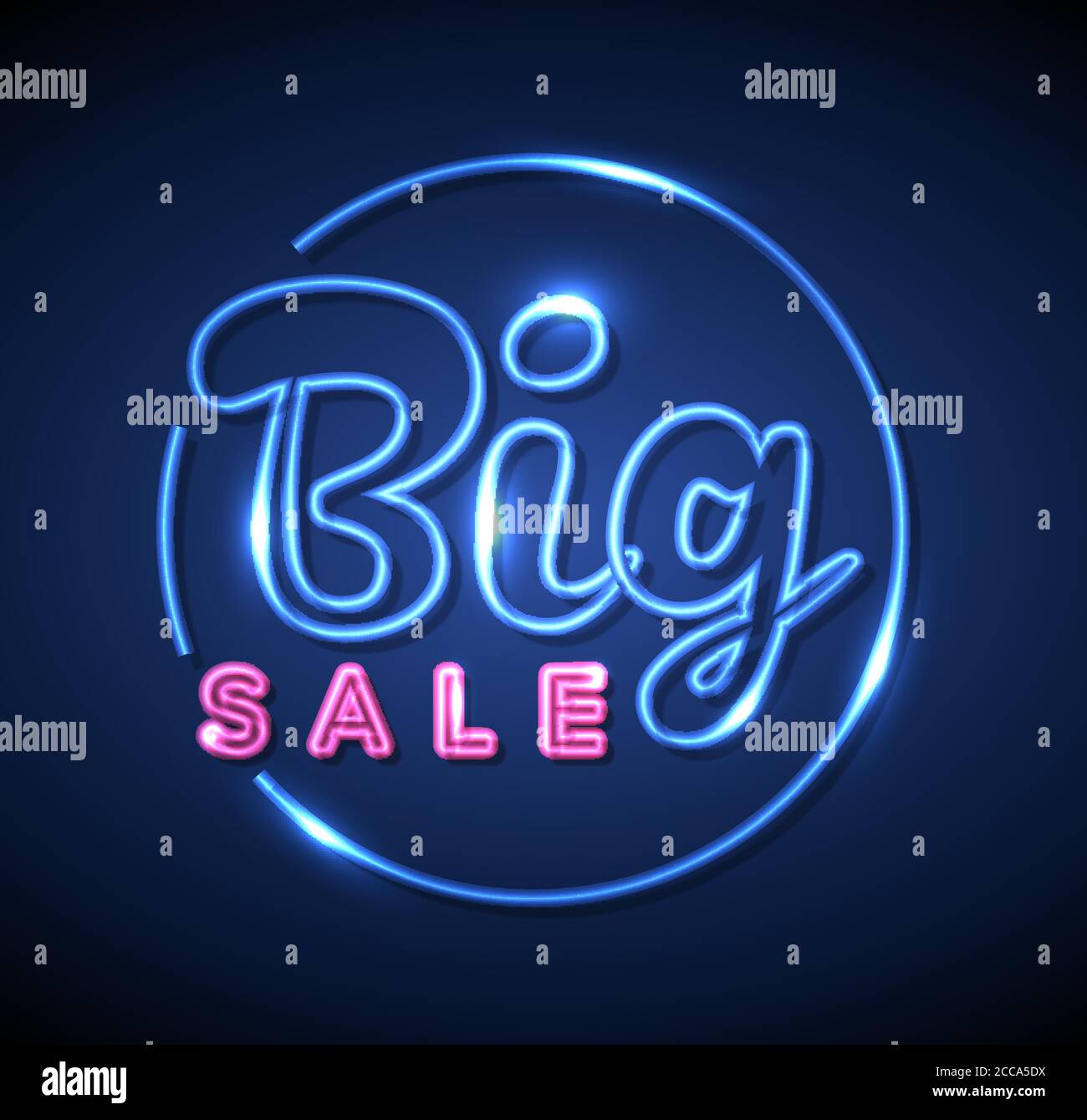 Big blue and pink sale advertisement with sparks made from neon lights ...