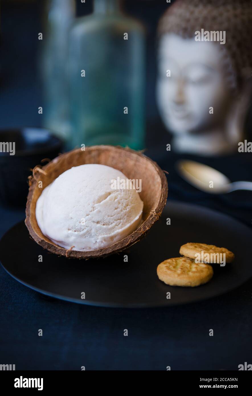 Coconut ice cream with cookies Stock Photo - Alamy