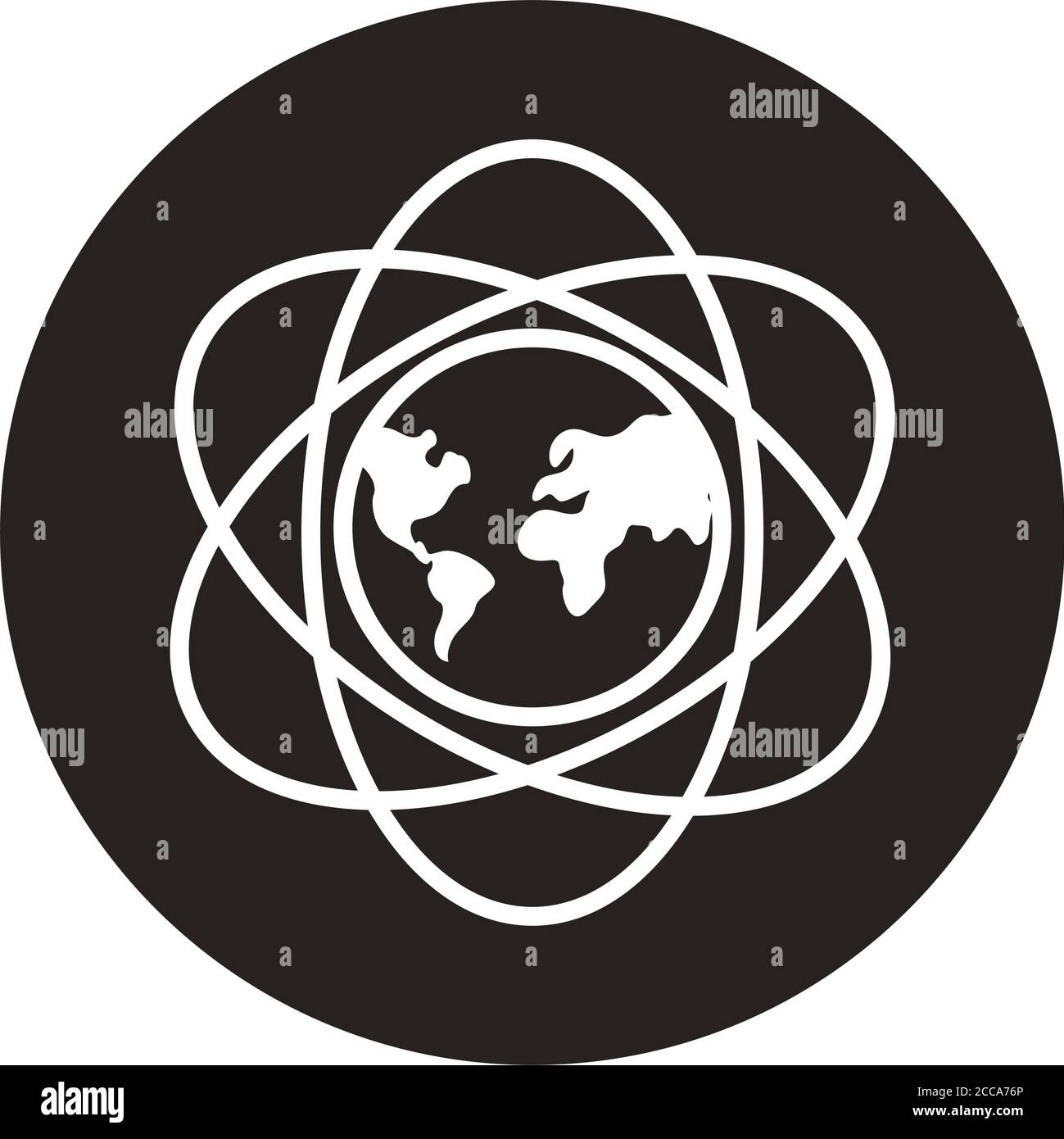 world planet earth with continents and atom lines block style icon ...
