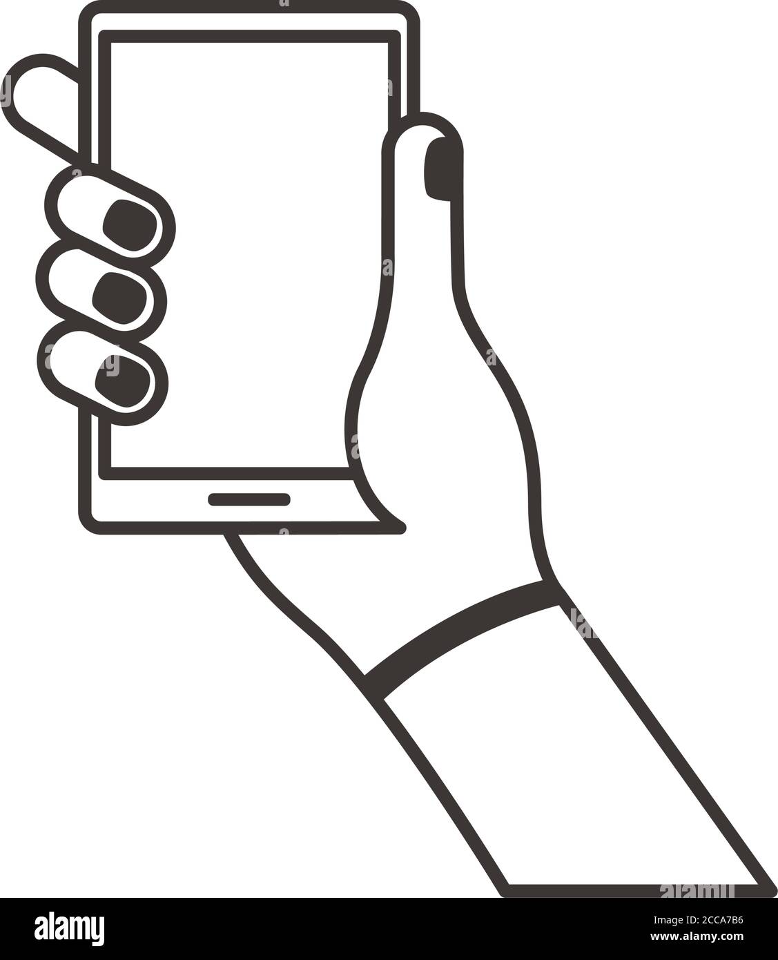 hand lifting smartphone vertically line style icon vector illustration ...