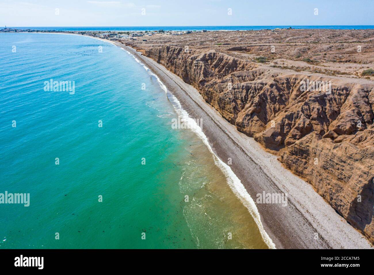 Aerial view of Puerto Lobos beach, Caborca, Mexico, this bay is a town ...