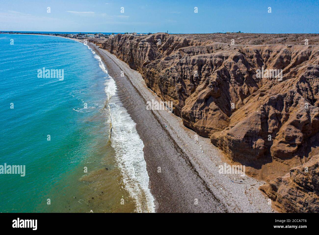 Aerial view of Puerto Lobos beach, Caborca, Mexico, this bay is a town ...