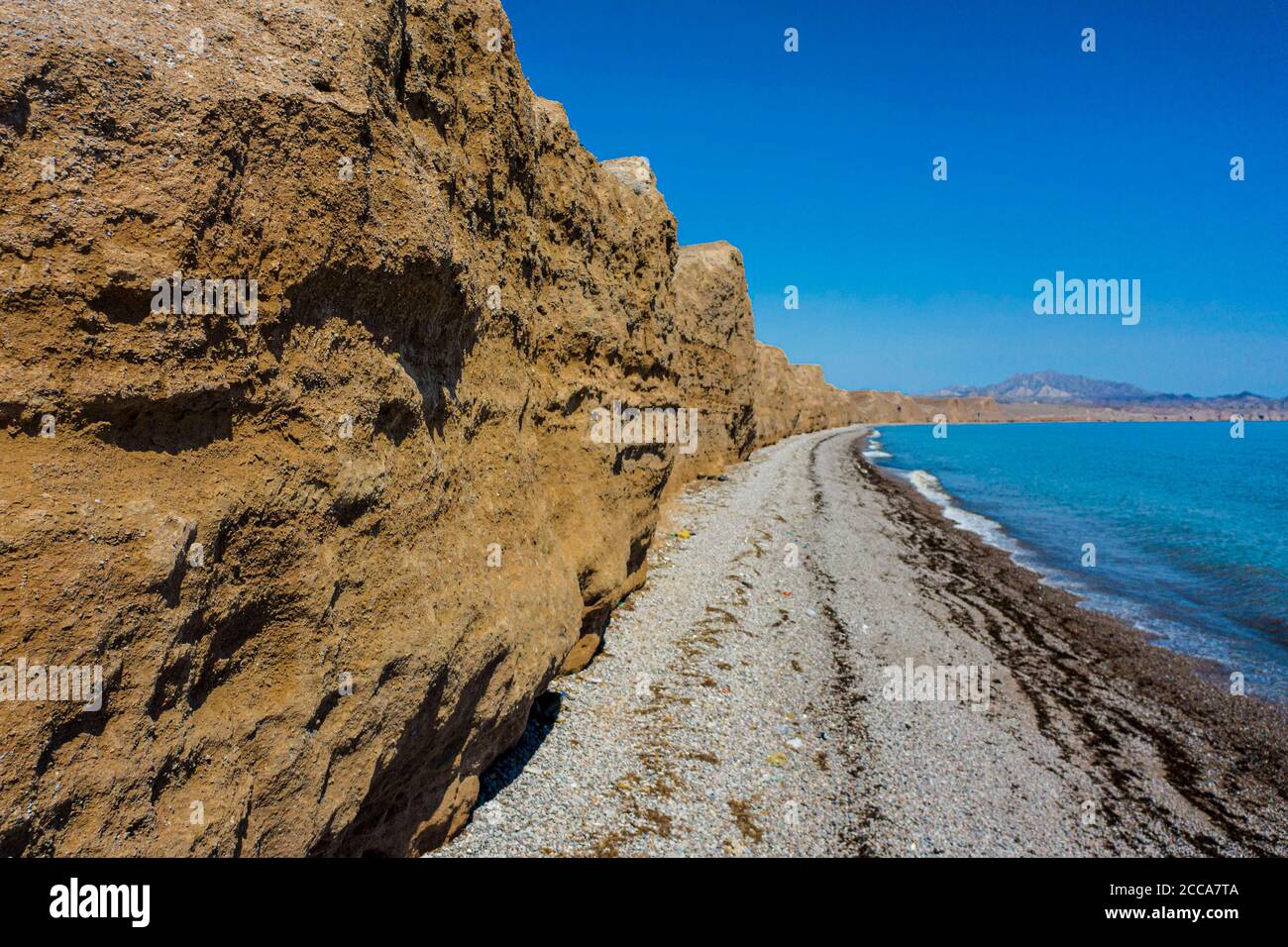 Aerial view of Puerto Lobos beach, Caborca, Mexico, this bay is a town ...