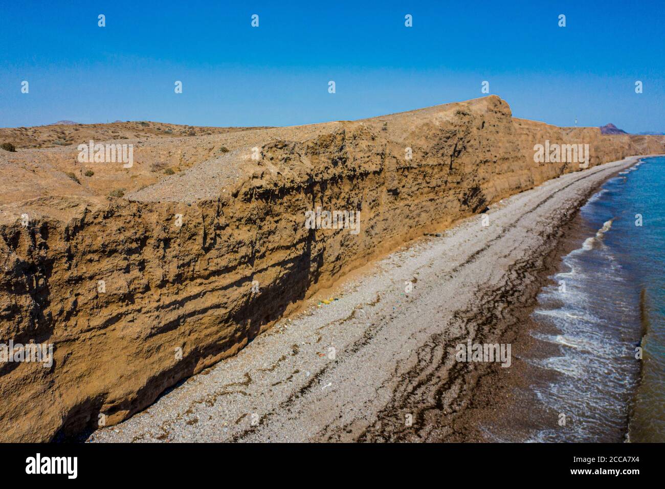 Aerial view of Puerto Lobos beach, Caborca, Mexico, this bay is a town ...