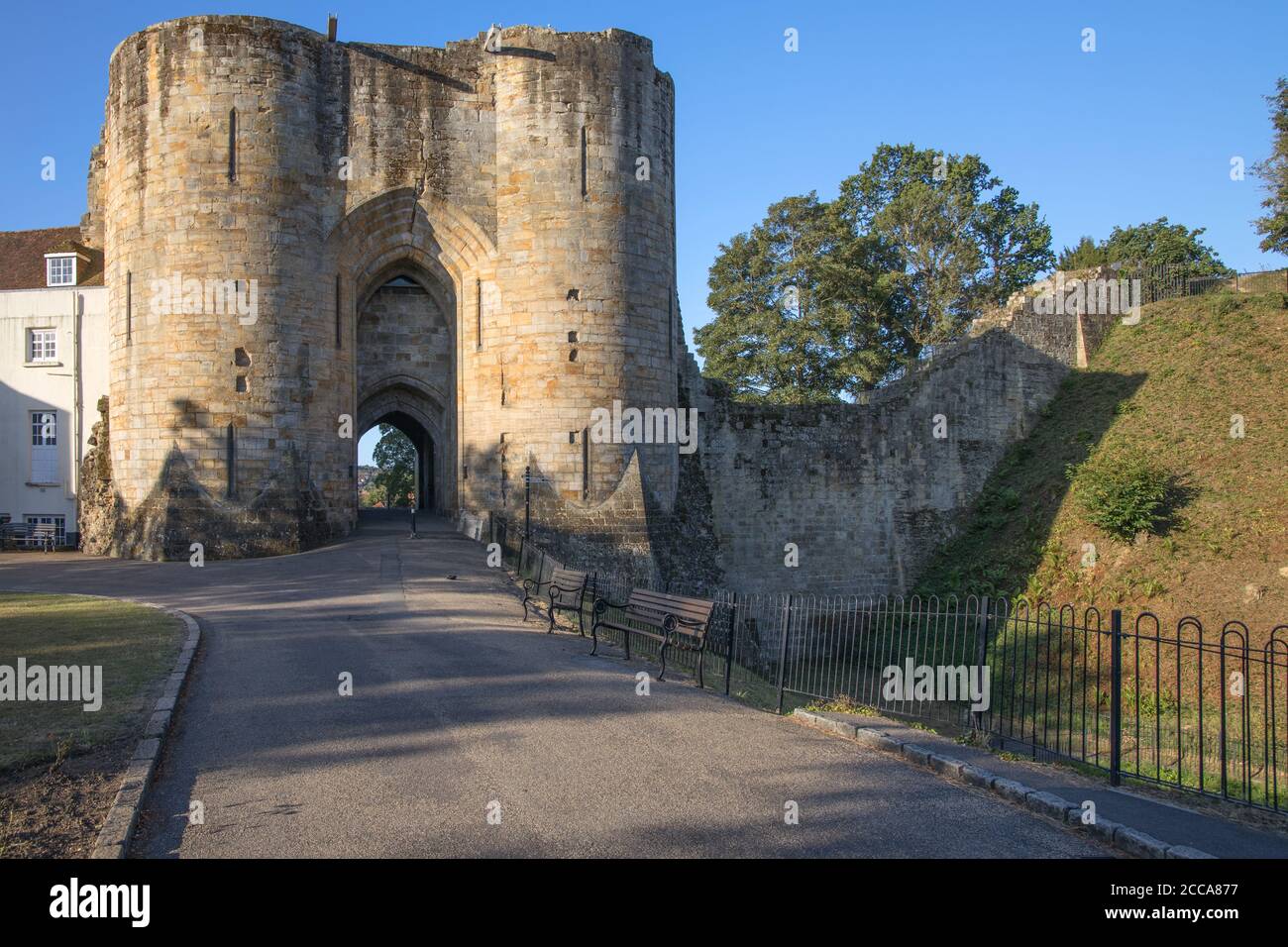 the castle entrance in the town of tonbridge on the river medway in ...