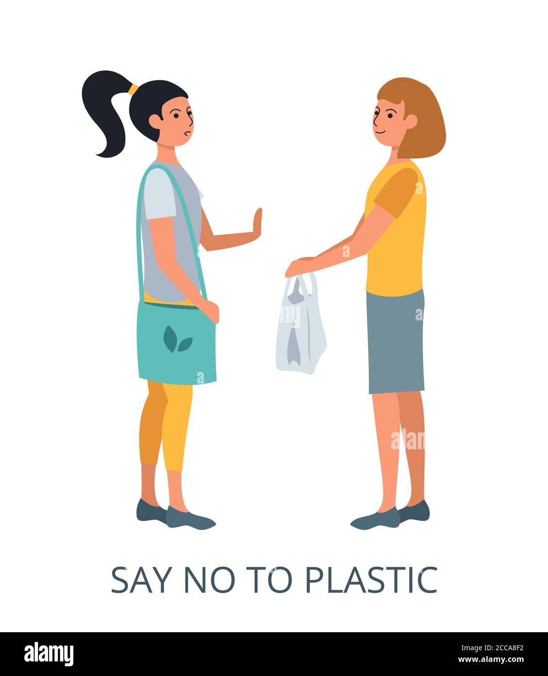 Say No to Plastic concept, flat design vector illustration close-up ...