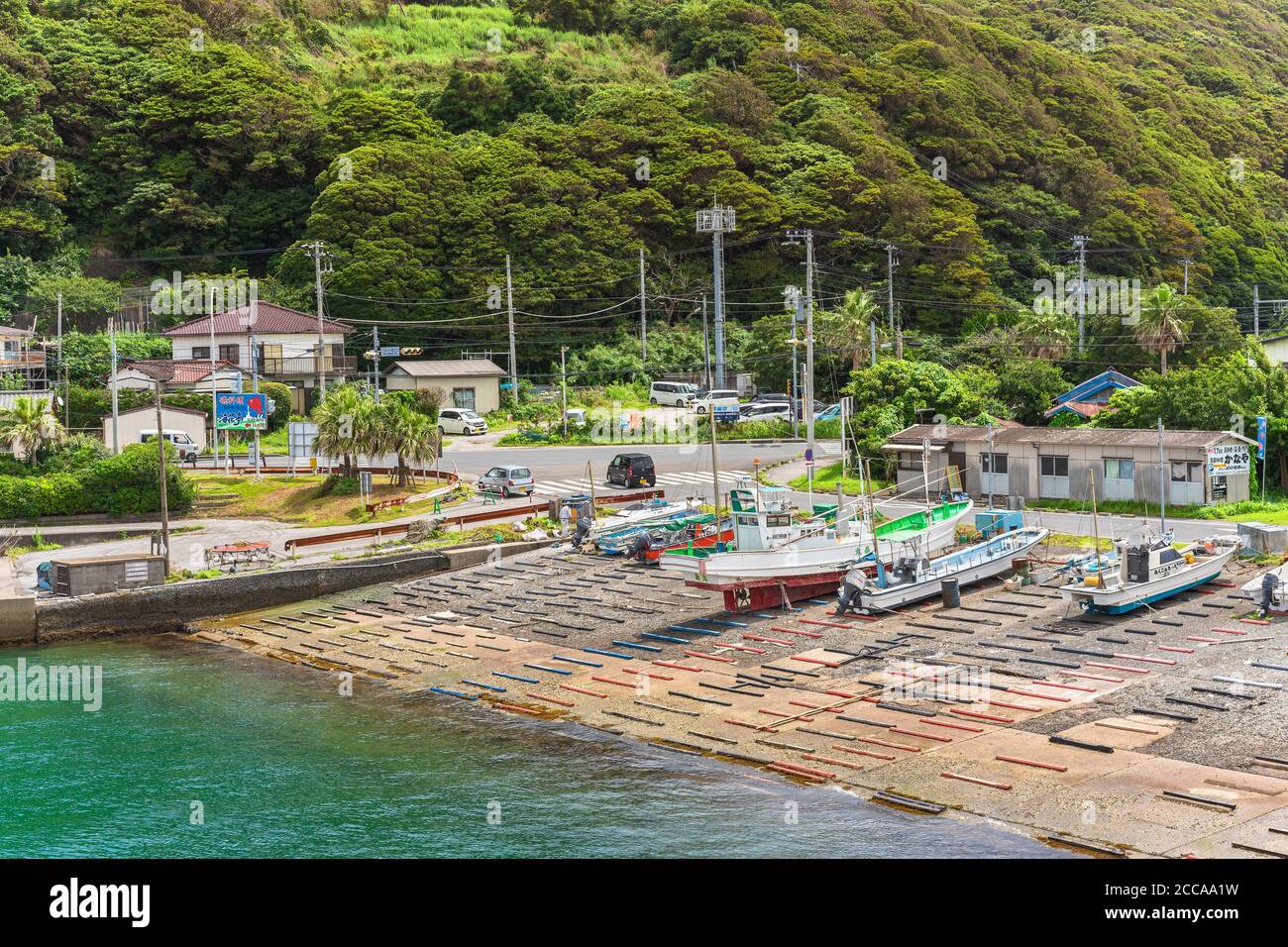 chiba, japan - july 18 2020: Fishing boats moored on the port of the ...